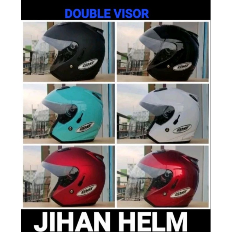 Jual Helm DEWASA Dua KACA / Helm HALF FACE GMT Black Metalic ORIGINAL SNI Termurah | Shopee ...
