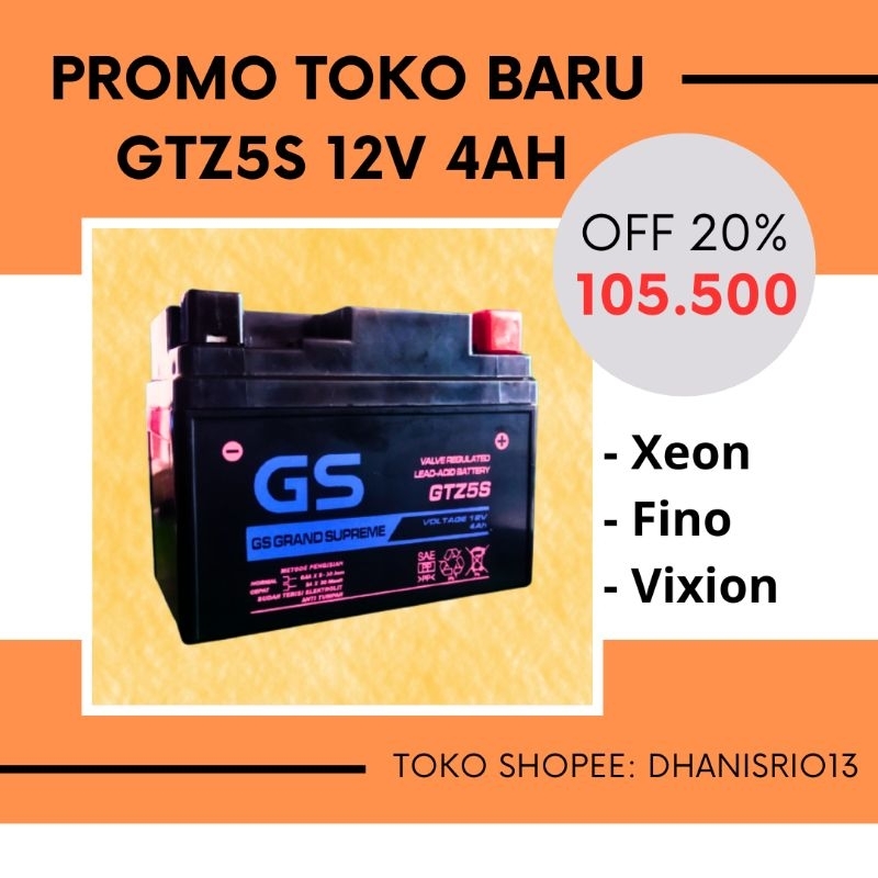 Jual Aki GS GTZ5S Xeon, Fino, Skywave 12V.4AH | Shopee Indonesia