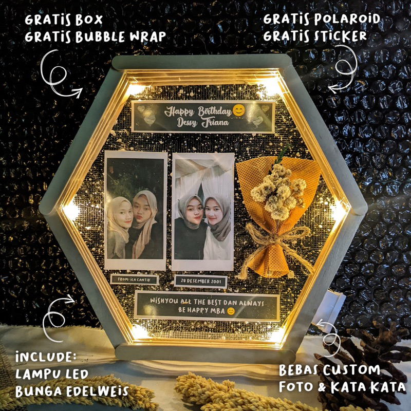 Jual (Gratis Box, sticker, polaroid) Kado Hexa Frame Kado Ulang Tahun ...
