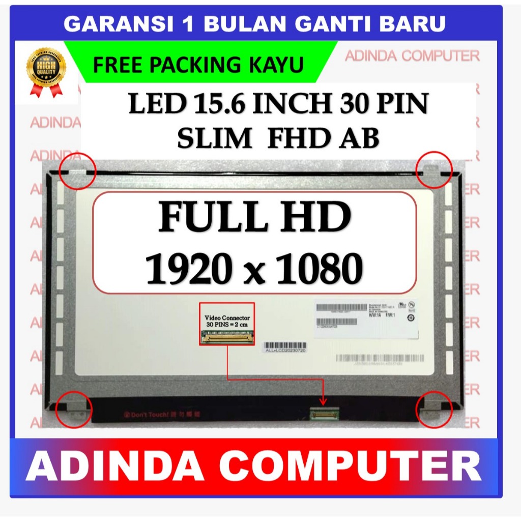 Jual LCD LED Dell 15.6 15 Inch 30 Pin 30pin Slim Tipis Full HD FHD ...