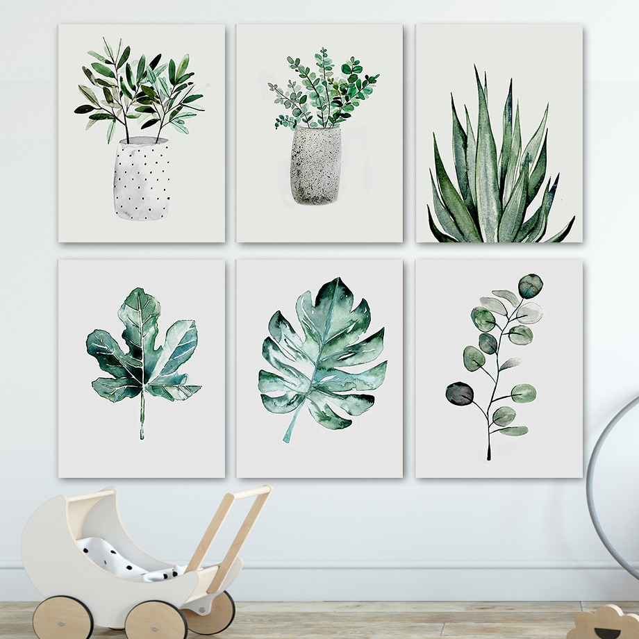 Jual Poster Daun Hijau Tanaman Seni Dinding Nordic Cetak Botani Gambar ...