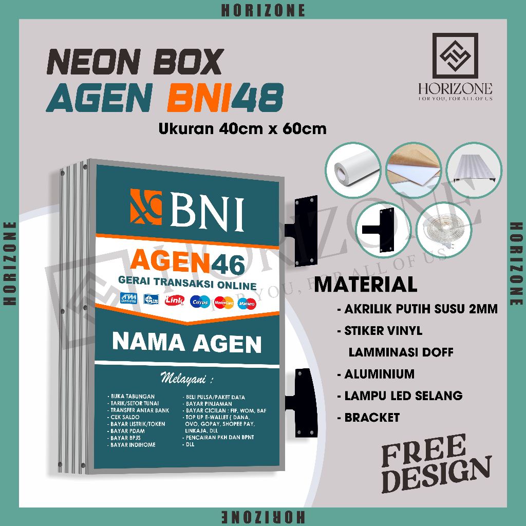 Jual NEON BOX AKRILIK AGEN46 BNI 40X60CM KOTAK 2 SISI | Shopee Indonesia