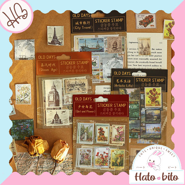 Jual 1 set 4 lembar sticker perangko old days stamp stiker deco jurnal ...