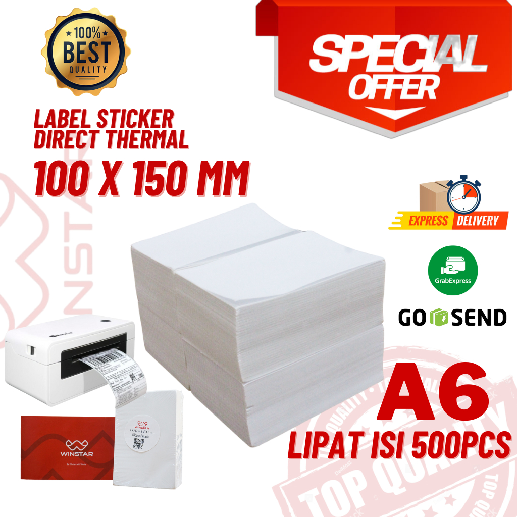 Jual Kertas sticker label thermal 100x150 MM isi 500 pcs Lipat ukuran A6 | Shopee Indonesia
