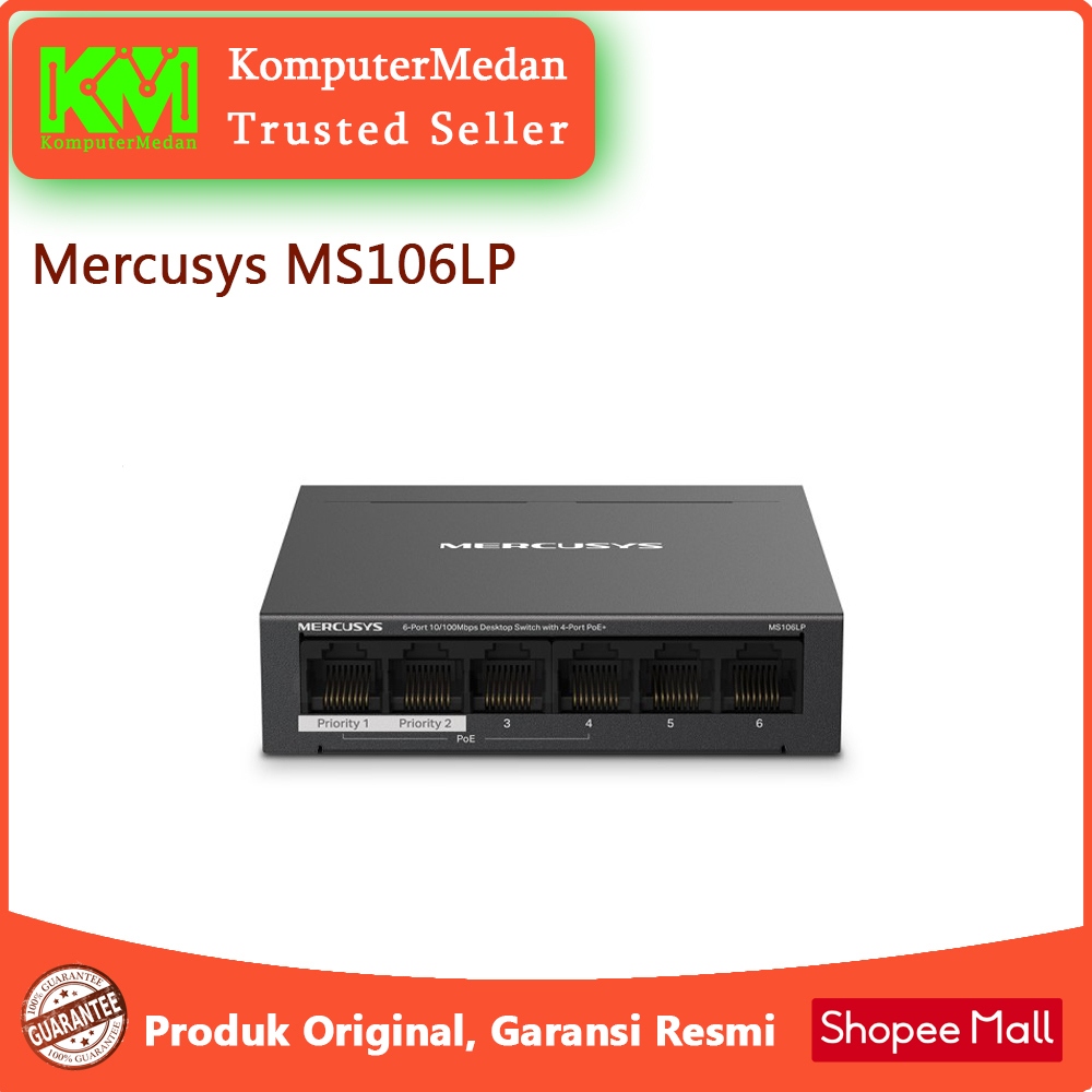 Jual MERCUSYS MS106LP 6-Port 10/100Mbps Desktop Switch with 4-Port PoE+ ...