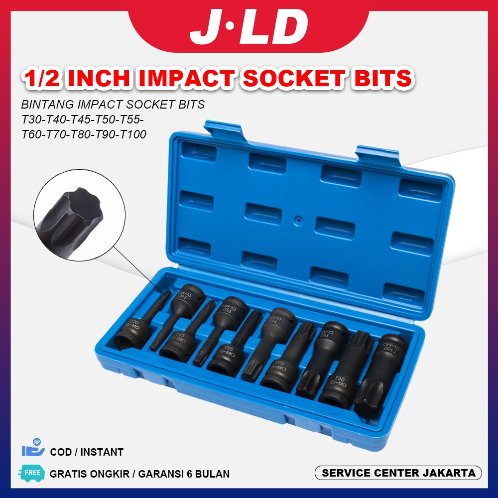 Jual JLD Impact Socket Bits 1/2 Inch Mata Socket Impact Driver Torx Hex Socket Set Tools 10pc ...