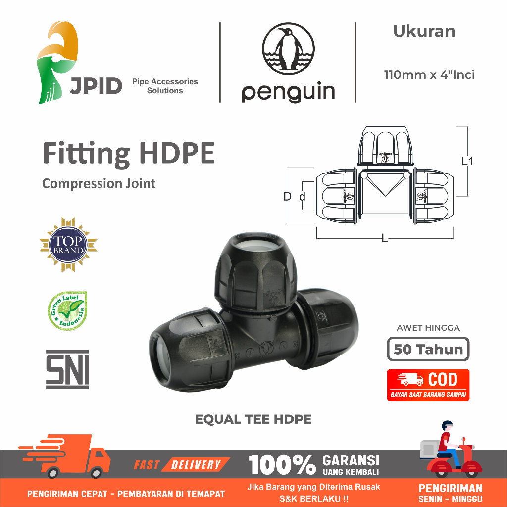 Jual Fitting HDPE Equal Tee 110mm ~ 4" | Shopee Indonesia