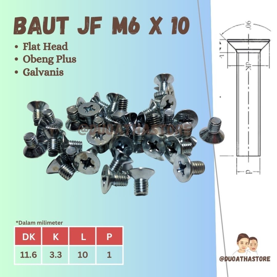 Jual M6x10 Baut JF Flat Head Baut JF M6 x 10 Obeng Plus | Shopee Indonesia