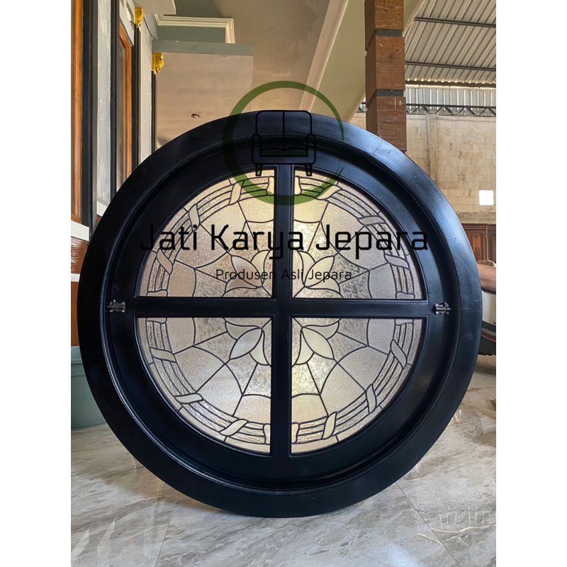 Jual Kusen Jendela Bundar 100cm 12x6cm Kayu Jati Solid Black Propan Pu ...