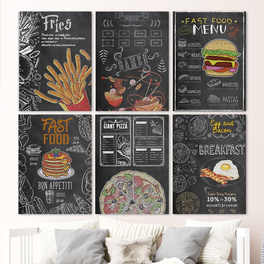 Jual Poster Retro Pizza Burger Bersama Makanan Lezat Restoran Dapur ...