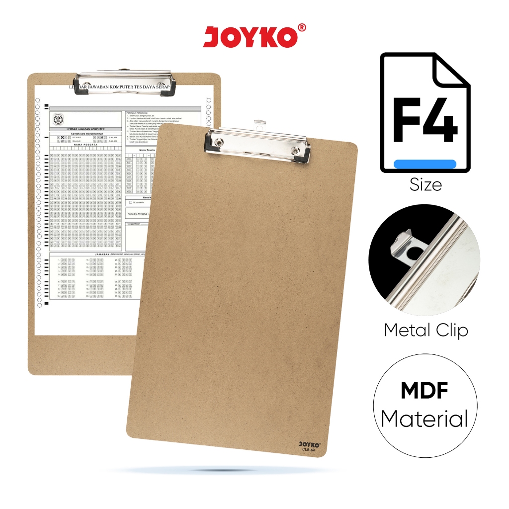 Jual JOYKO CLIPBOARD A4 F4 FOLIO / PAPAN JALAN ALAS UJIAN KAYU JOYKO ...