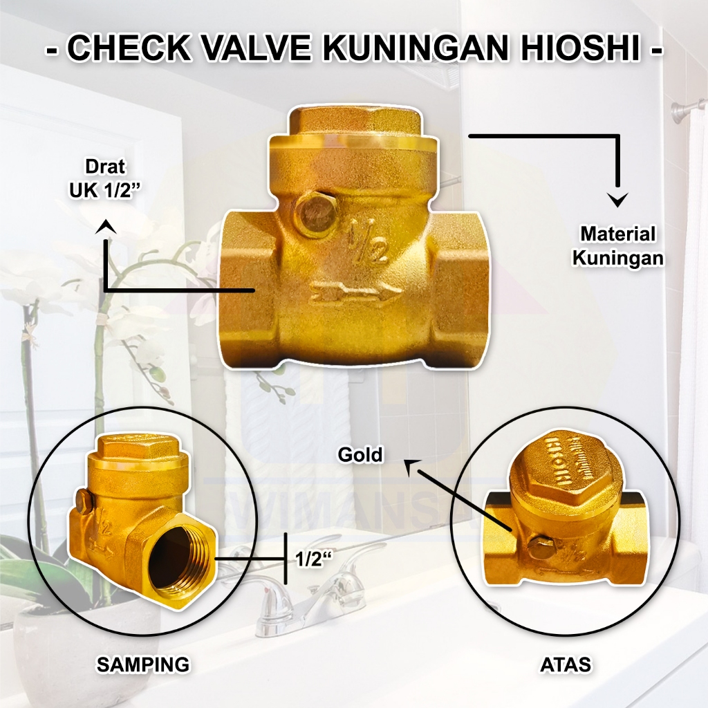 Jual CHECK VALVE KUNINGAN HIOSHI 1/2 INCH - VALVE KUNINGAN | Shopee ...