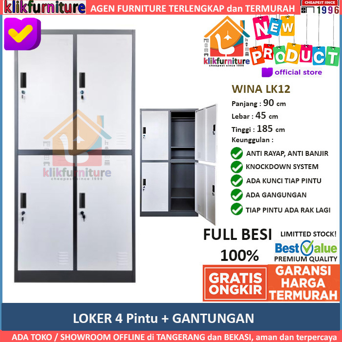 Jual Loker Besi Lemar Locker Pakaian 4 Pintu + Gantungan Baju LK12 WINA ...