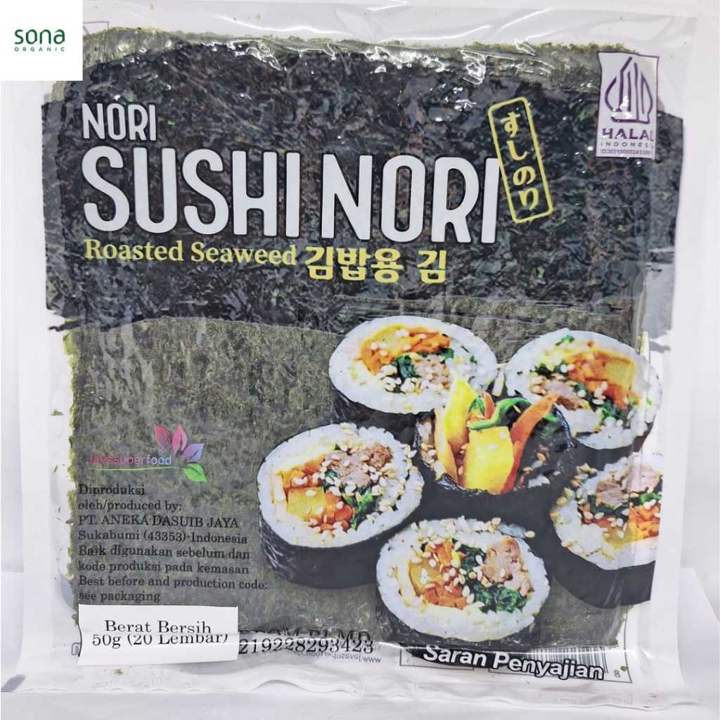 Jual Sushi Nori Rumput Laut Panggang HALAL-20lembar 50 gr - Java Super Food | Shopee Indonesia