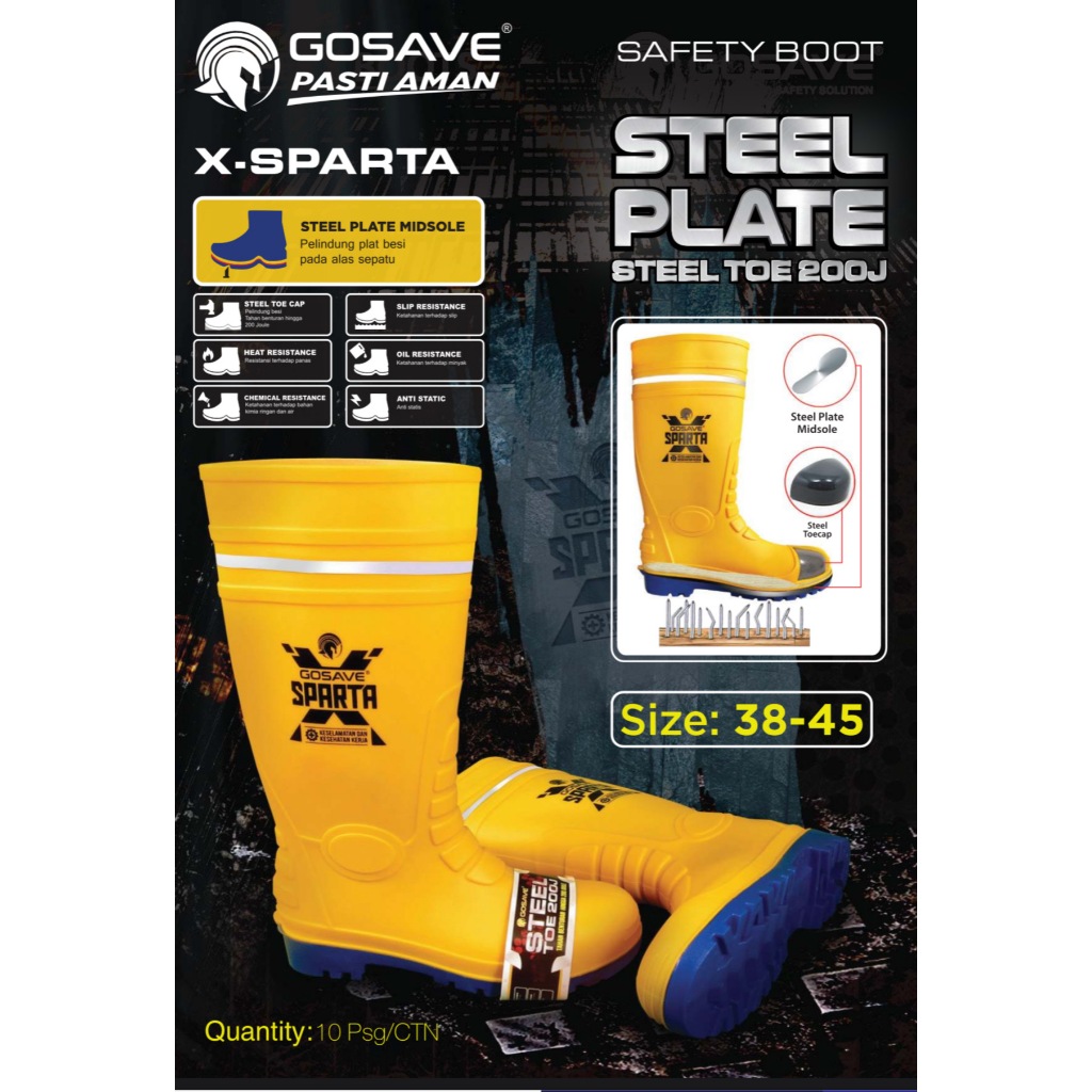 Jual Sepatu Boots Safety Karet PVC Ujung Besi Pelindung Steel Toe X ...