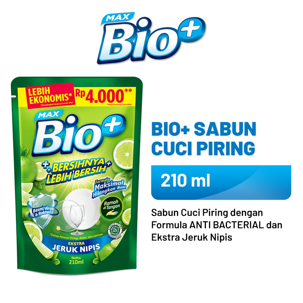 Jual Bio+ Sabun Cuci Piring Jeruk Nipis Anti Bakteri Pouch 210 ml ...