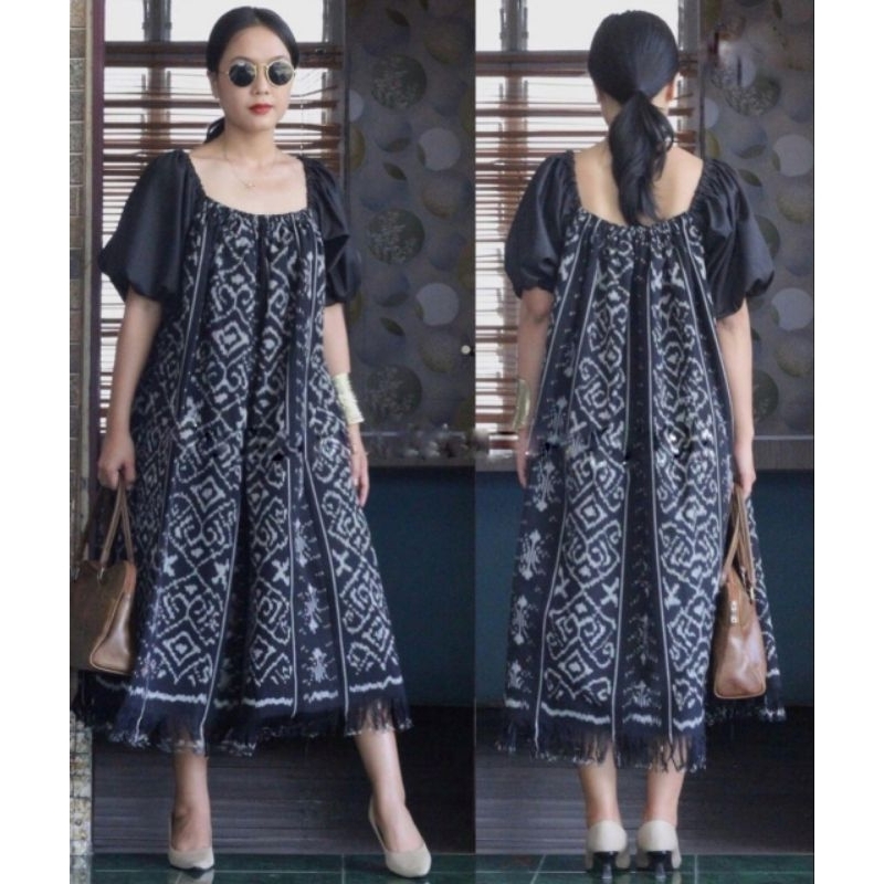 Jual Dress Tenun Ikat Etnik • Dress Kondangan Tenun • Dress Prewedding Tenun Ikat OT84 | Shopee ...