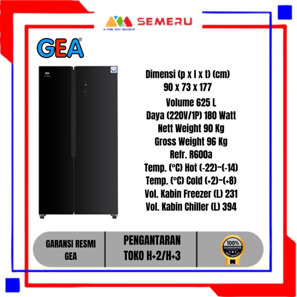 Jual GEA KULKAS SIDE BY SIDE INVERTER / GLASS BLACK G2D-625 BLACK FREE ...