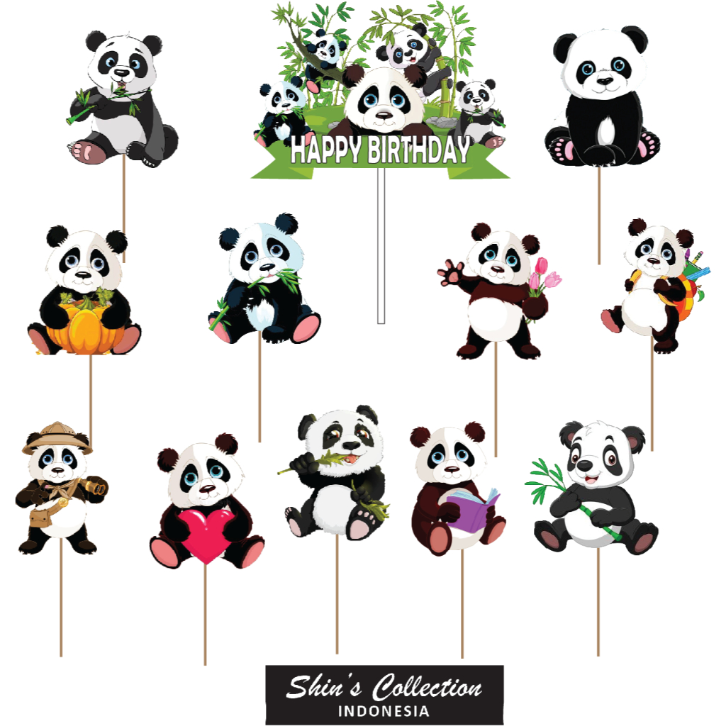Jual Cake topper Panda cartoon new isi 10 pcs | Shopee Indonesia