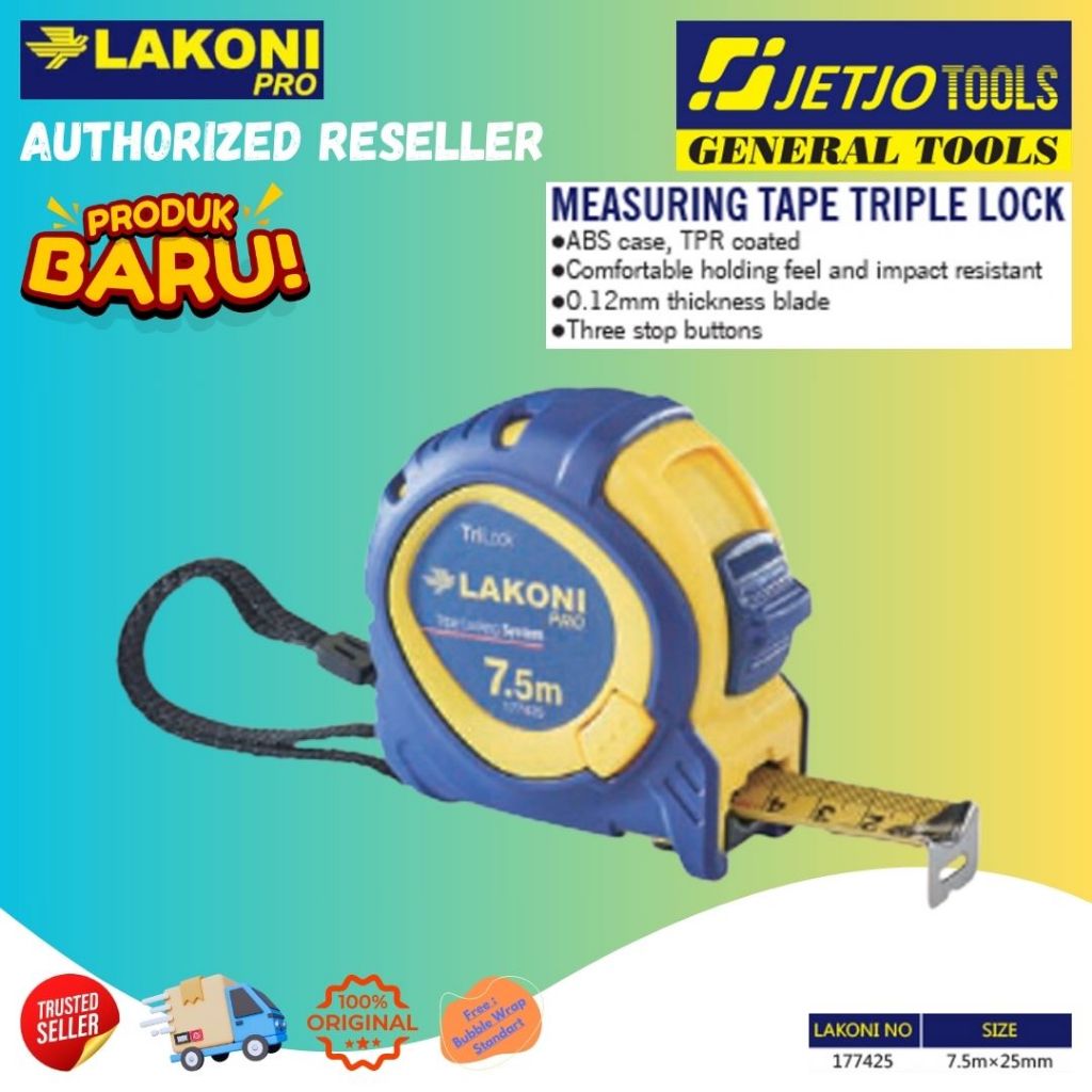 Jual Lakoni Pro Jetjo Tools Meteran Measuring Tape Triple Lock 7.5mx25m ...