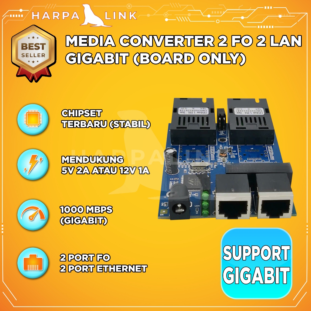 Jual Media Converter 2 FO 2 LAN 2 SC 2 RJ45 Gigabit 1000 Mbps PCB Board Only Switch Fiber Optic ...