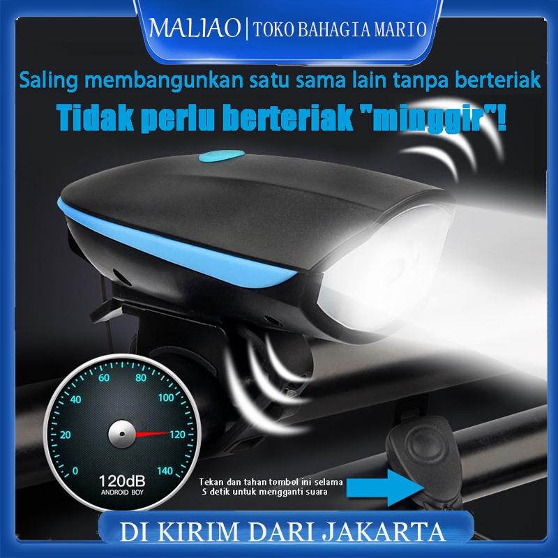 Jual Lampu depan Klakson sepeda LED waterproof rechargeable Terang ...