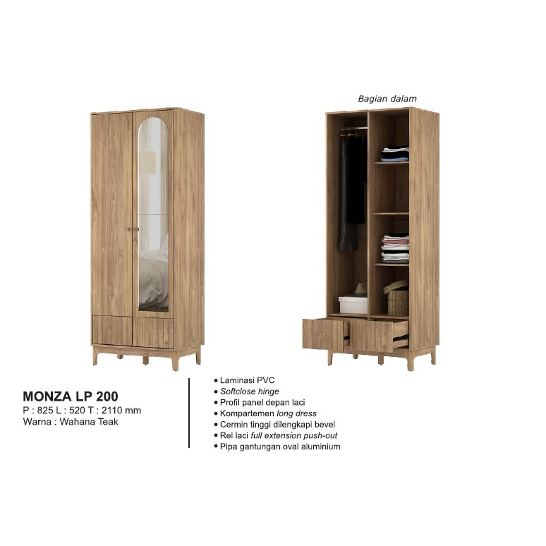 Jual Lemari Pakaian 2Pintu Activ Monza LP 200 Wahana Teak | Shopee ...