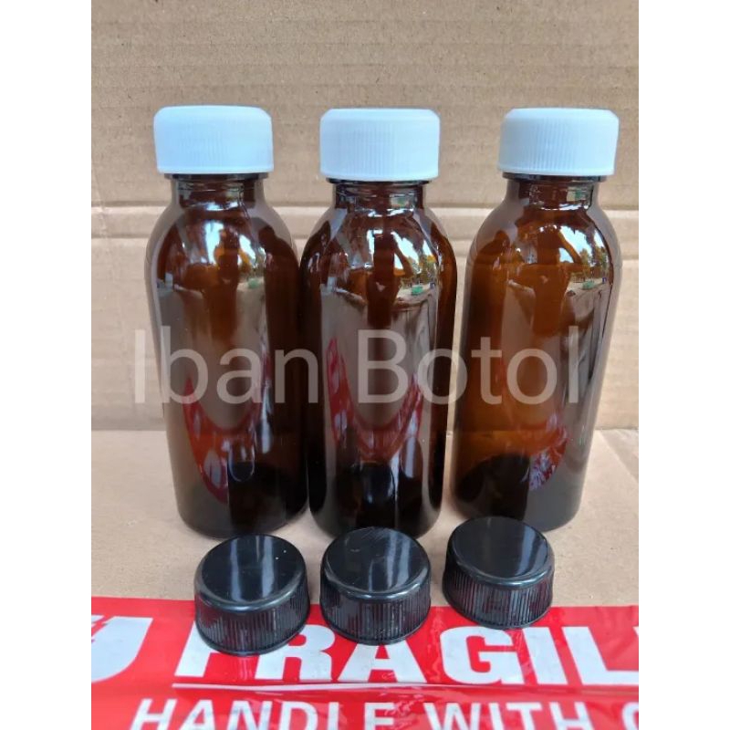 Jual Botol Kaca Coklat 100ml tutup plastik hitam-putih luar dalam /botol amber 100ml | Shopee ...