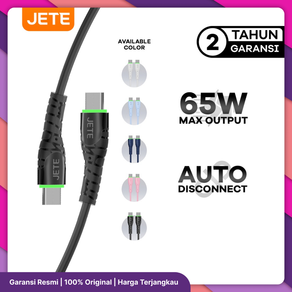 Jual JETE TINY5 Kabel Data USB Type C to Type C 65W Power Delivery LED Light - Garansi 2 Tahun ...