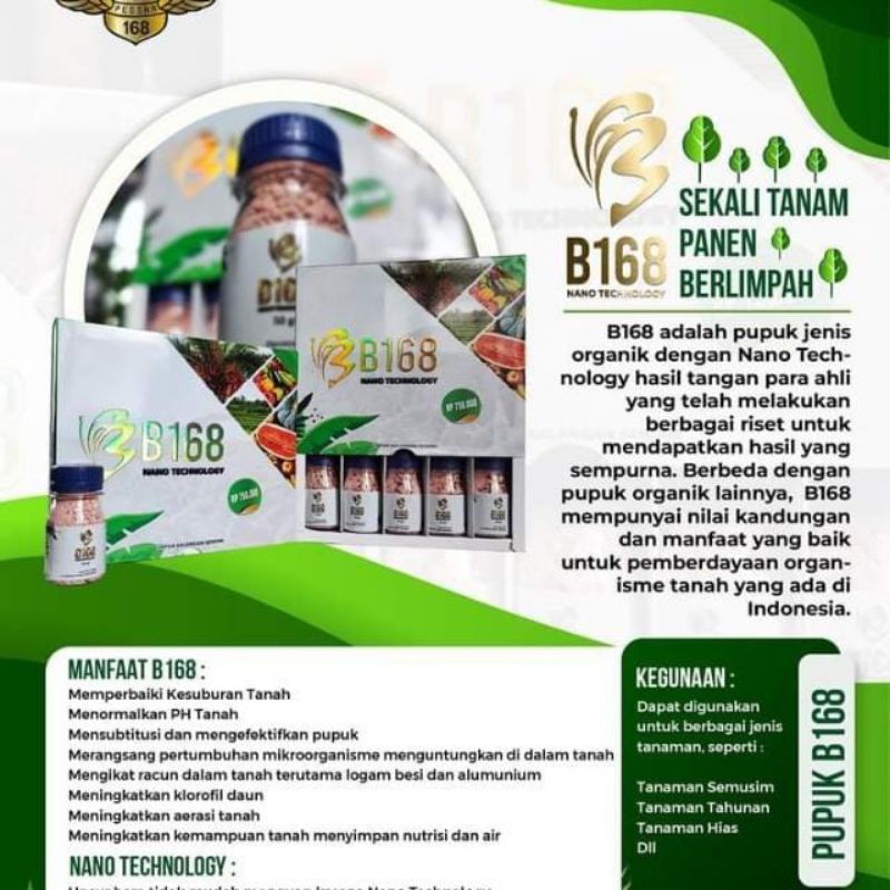 Jual PUPUK ORGANIK B168 NANO TECHNOLOGY 1 BOX | Shopee Indonesia