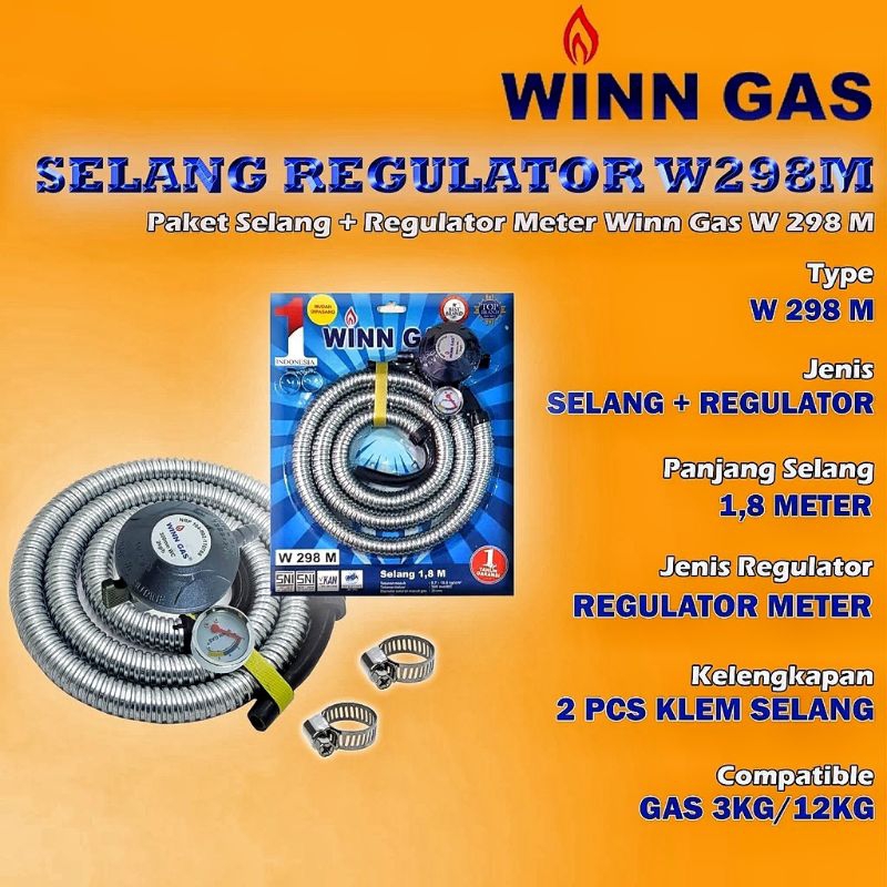 Jual WINN GAS Selang Regulator W 298 M / Paket Selang 1,8M + Regulator Meter Winn Gas W298M ...