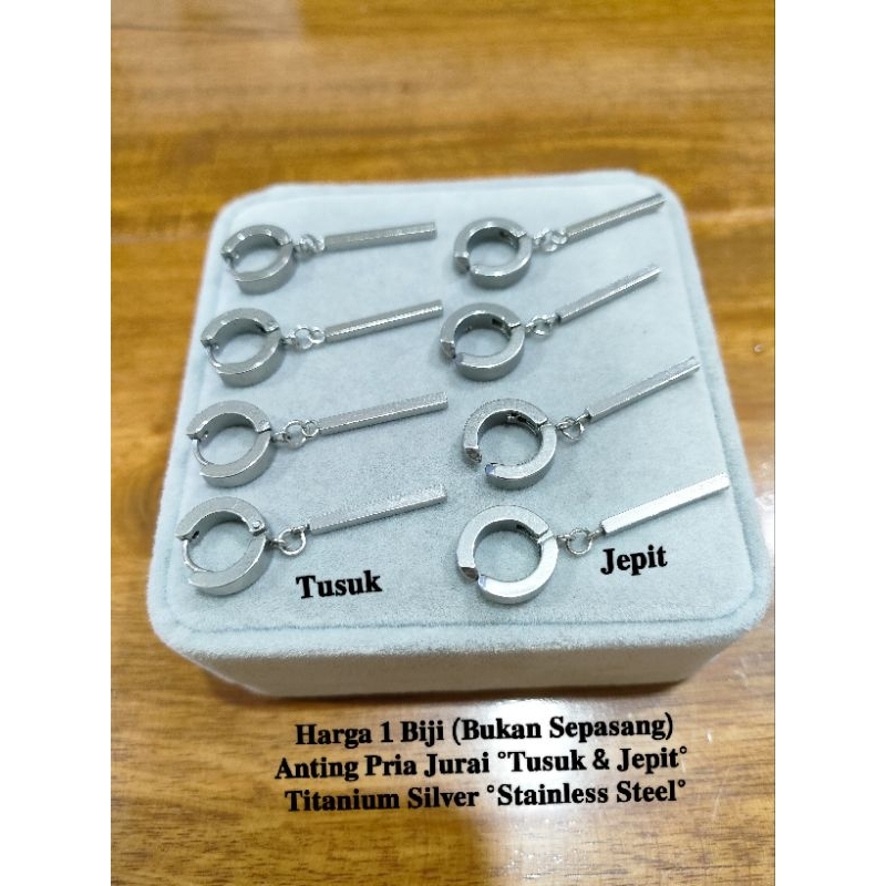 Jual Anting pria Jurai titanium silver model jepit dan tusuk stainless ...