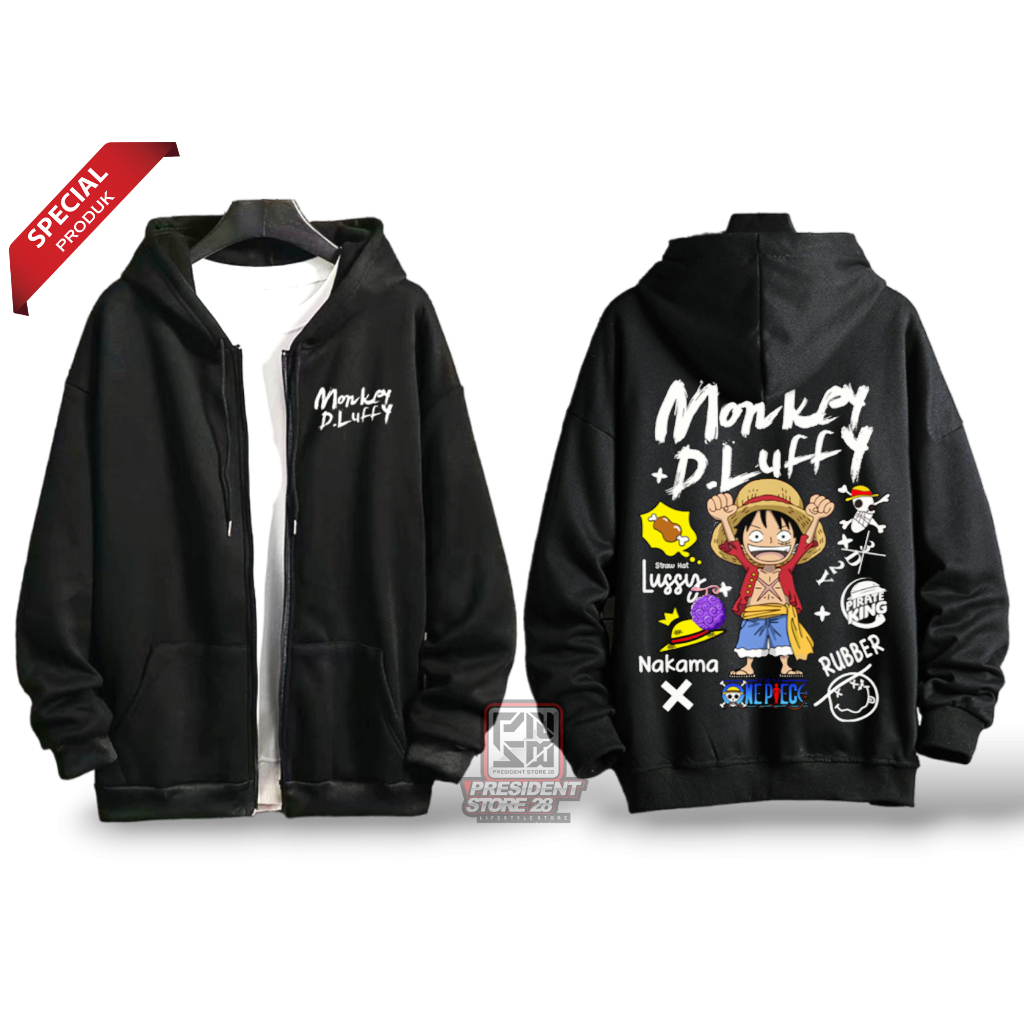 Jual Hoodie Zipper Anime Luffy One Piece Black Premium - Jaket Anime ...