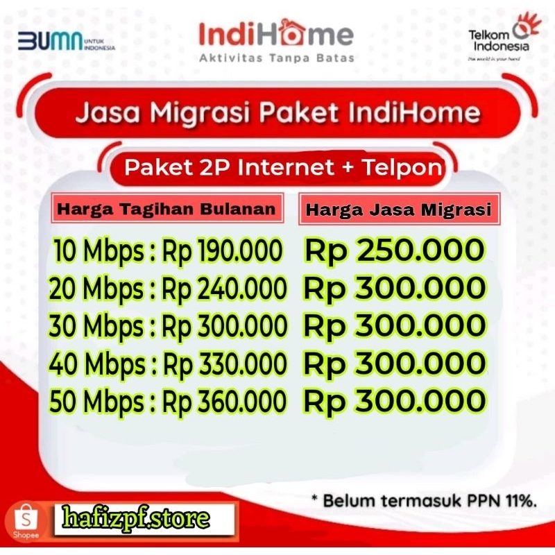 Jual MIGRASI PAKET INDIHOME 2P INET+TELPON | SPEED 10 - 50 MBPS ...