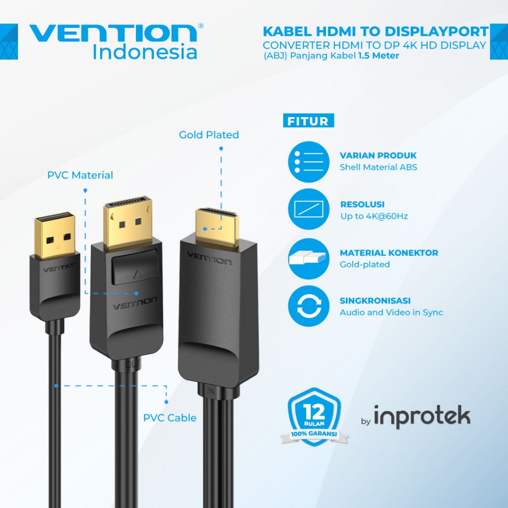 Jual Vention Kabel HDMI to DisplayPort Converter HDMI to DP 4K HD Display ABJ | Shopee Indonesia