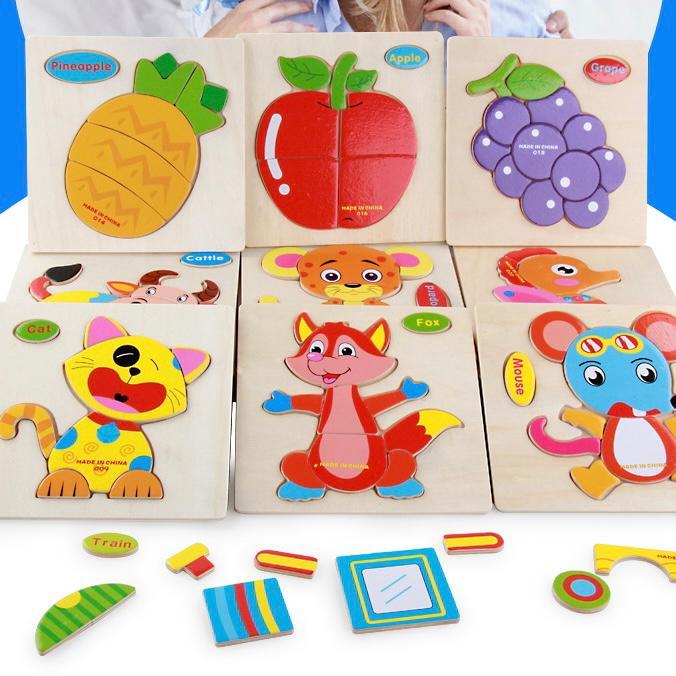 Jual [TMA] Puzzle Timbul Kayu Persegi 15cm / Wood Jigsaw 3d Karakter ...