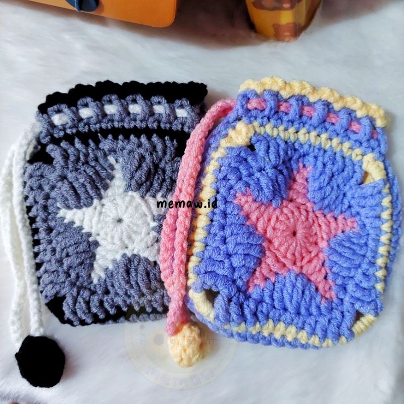 Jual Pouch Koin Bintang Granny Rajut Custom / Star Granny Crochet Pouch ...