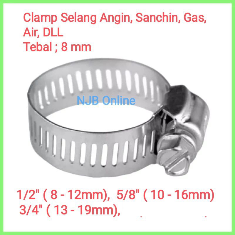Jual HOSE CLAMP KLEM SELANG STAINLESS 1/2", 5/8", 3/4", 1" KLEMAN ...