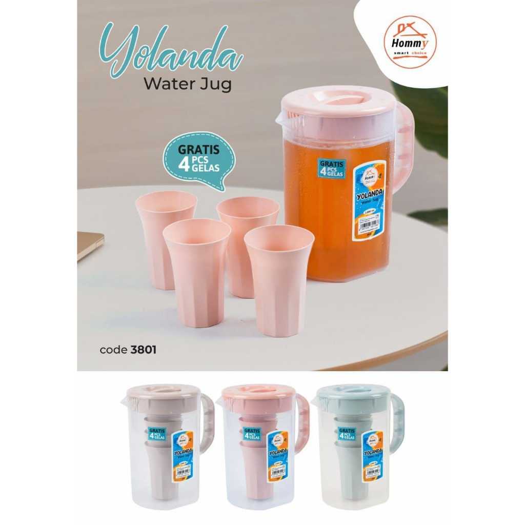 Jual WATERJUG YOLANDA HOMMY 2,2 LITER ESKAN GELAS SET | Shopee Indonesia