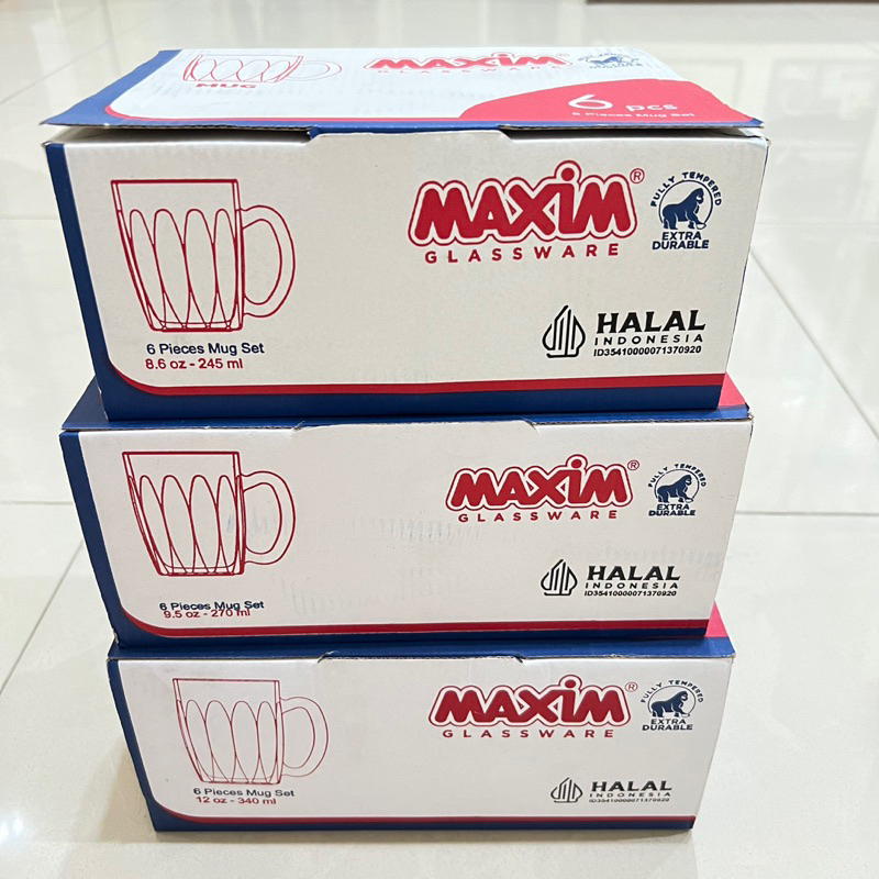 Jual satu set gelas gagang maxim kaca 245ml 270ml 340ml | Shopee Indonesia
