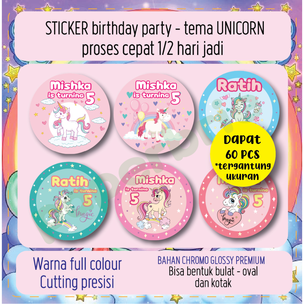 Jual label stiker UNICORN Ulang Tahun Anak - sticker birthday party ...