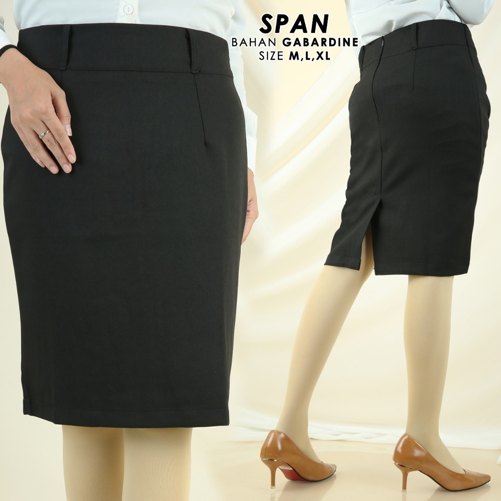 Jual ROK SPAN PENDEK KANTOR HITAM Slim-fitting Formal Panjang Kain ...