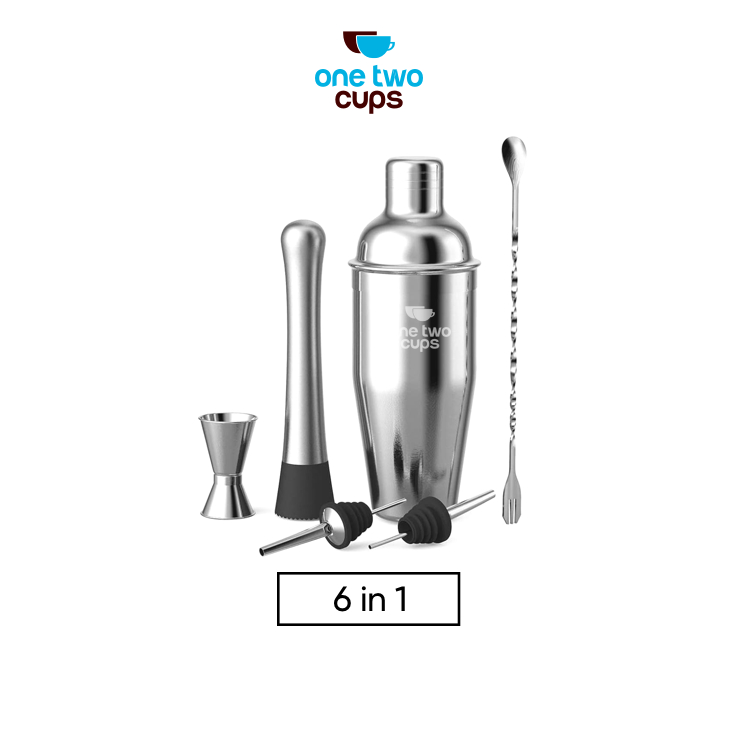 Jual One Two Cups 6 in 1 Bartender Cocktail Shaker Jigger Bar Spoon ...