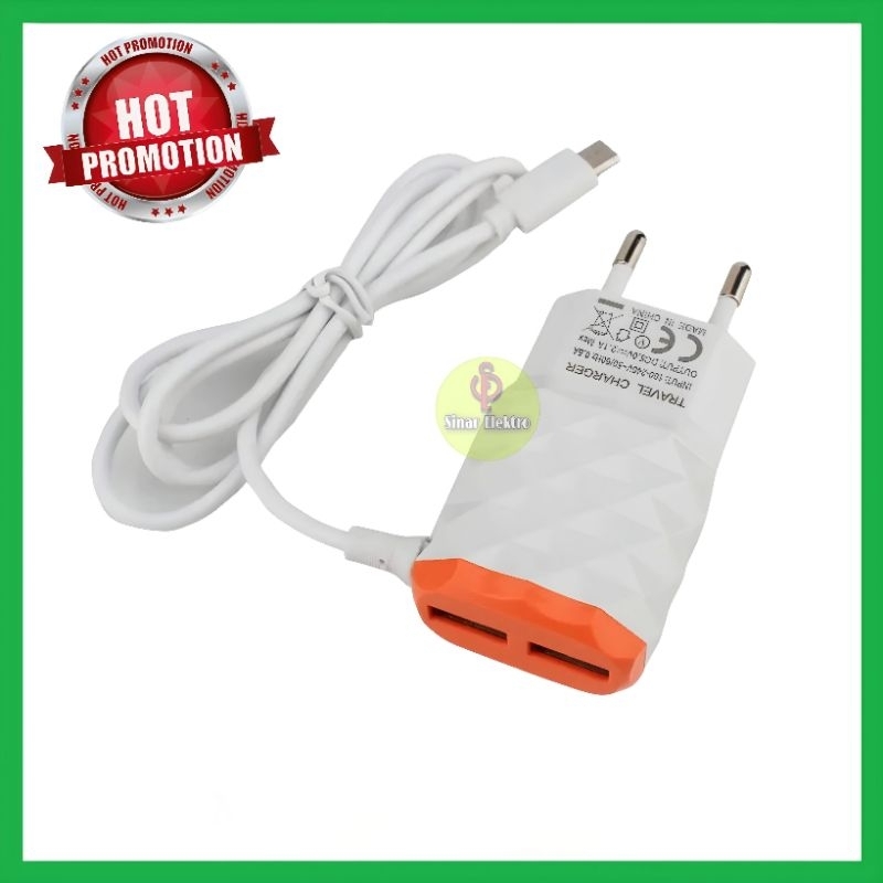 Jual CAS HP CARGER CHARGER 2 LUBANG FAST CHARGING micro 2 PORT USB PLUS ...