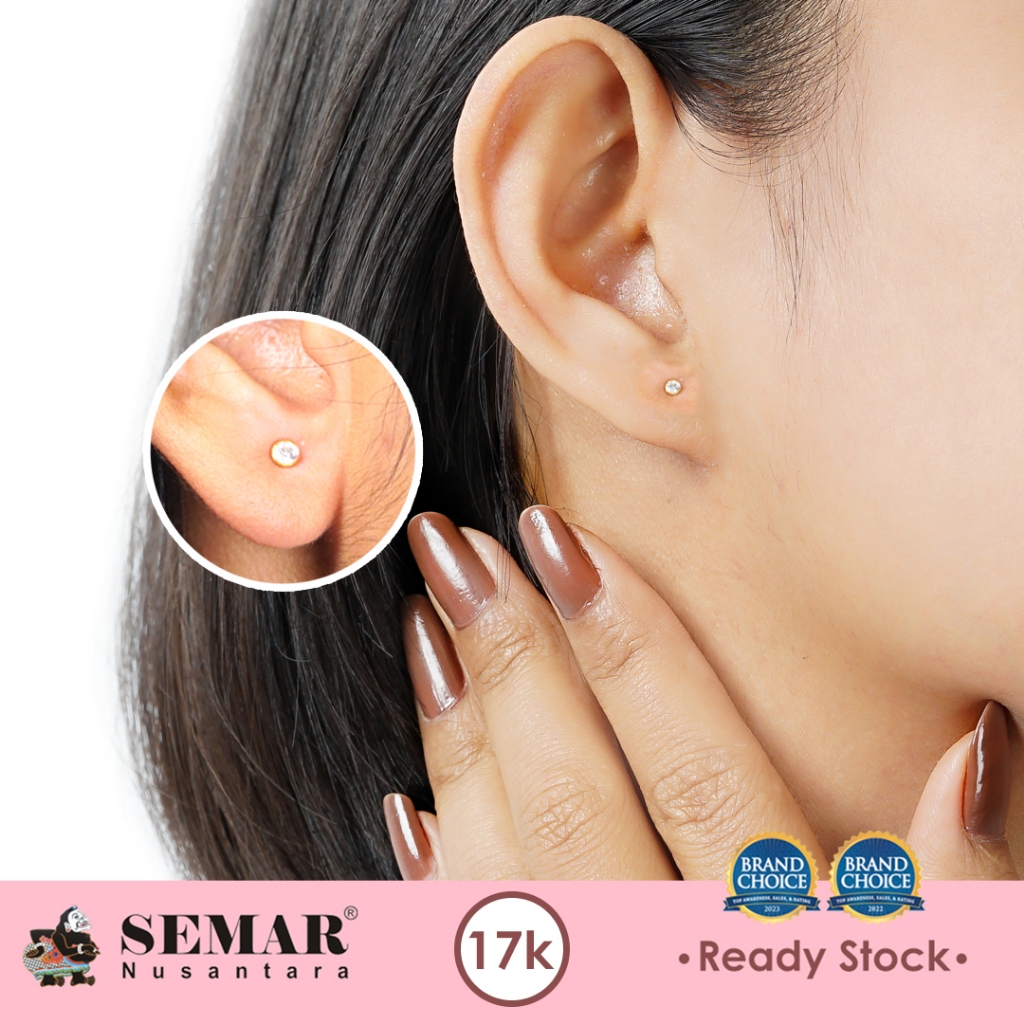 Jual Anting Tindik Emas Batu Putih Gold 17K Semar Nusantara | Shopee Indonesia