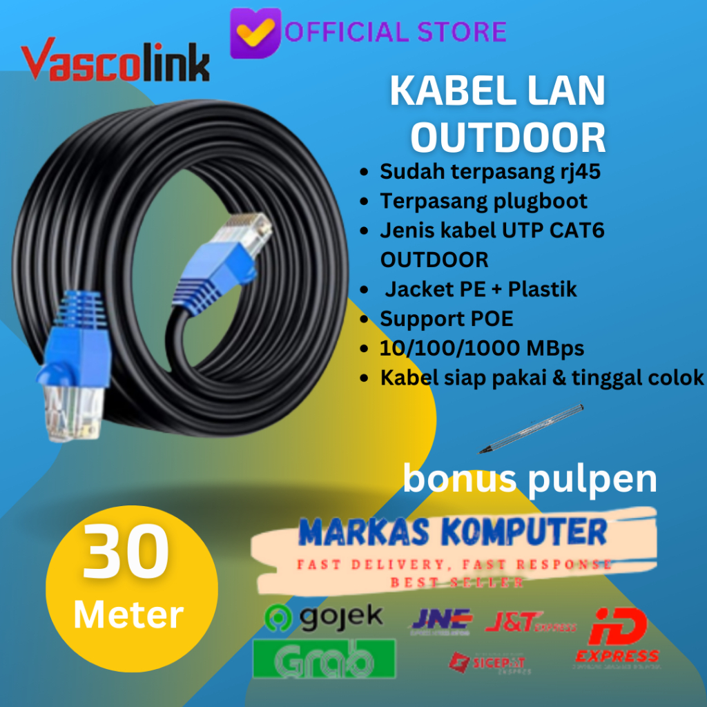 Jual KABEL UTP LAN CAT 6 OUTDOOR 30 METER TERPASANG RJ45 PLUGBOOT CAT6 ...