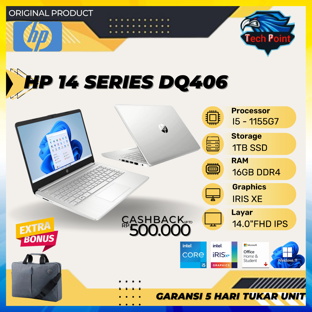 Jual Laptop HP 14 Series I5 1155G7 16GB 1TB SSD Win 11 OHS 14.0FHD IPS ...