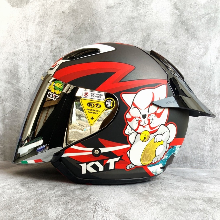 Jual KYT HELM DJ MARU KABUKI CAT DOFF | BLACK RED DOFF | HELM HALF FACE ...