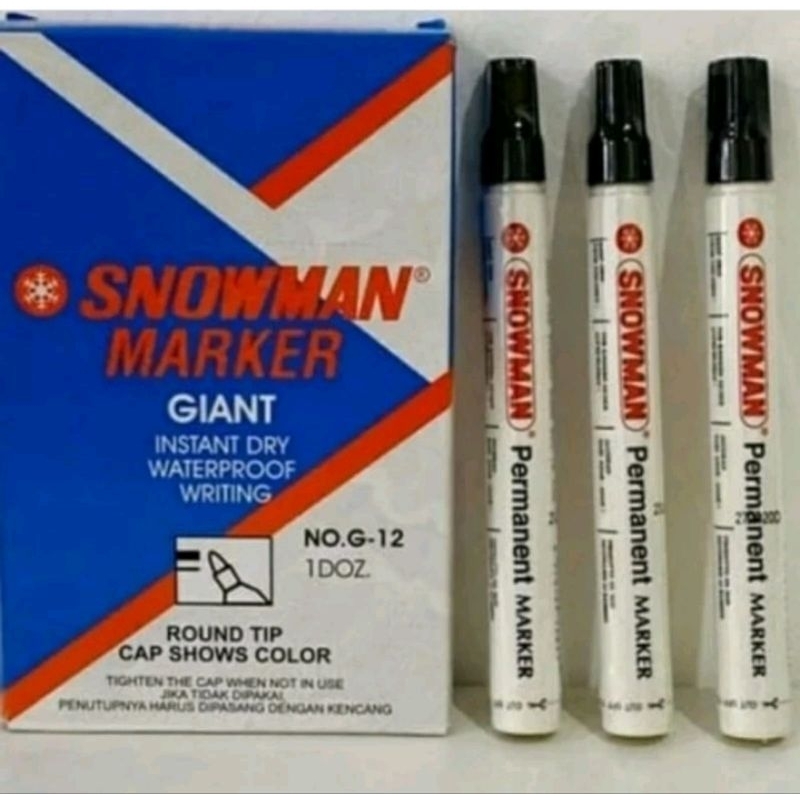 Jual Spidol Snowman permanent hitam G-12 isi 12 pcs | Shopee Indonesia