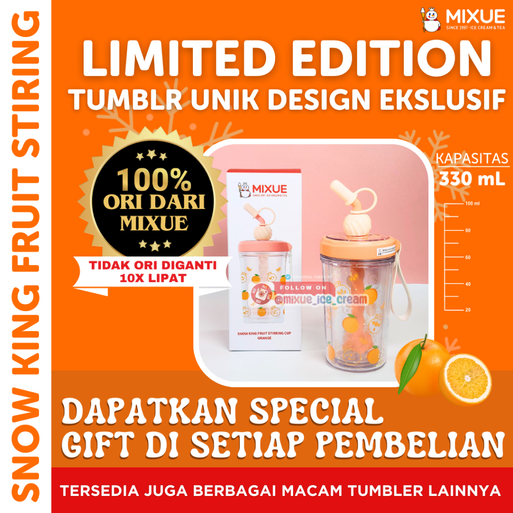 Jual Popping Boba Nata Jelly - Snow King Fruit Stirring Cup Orange 330 ML | Tumbler Botol Mixue ...
